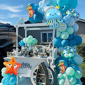 Under the Sea Party Decoration,162Pcs Mix Sky Royal Blue Balloon Arch Kit with Bubbles Starfish Octopus Jellyfish Foil Balloon for Sea Animal Ocean Theme Birthday Baby Shower Beach Pool Party Supplies