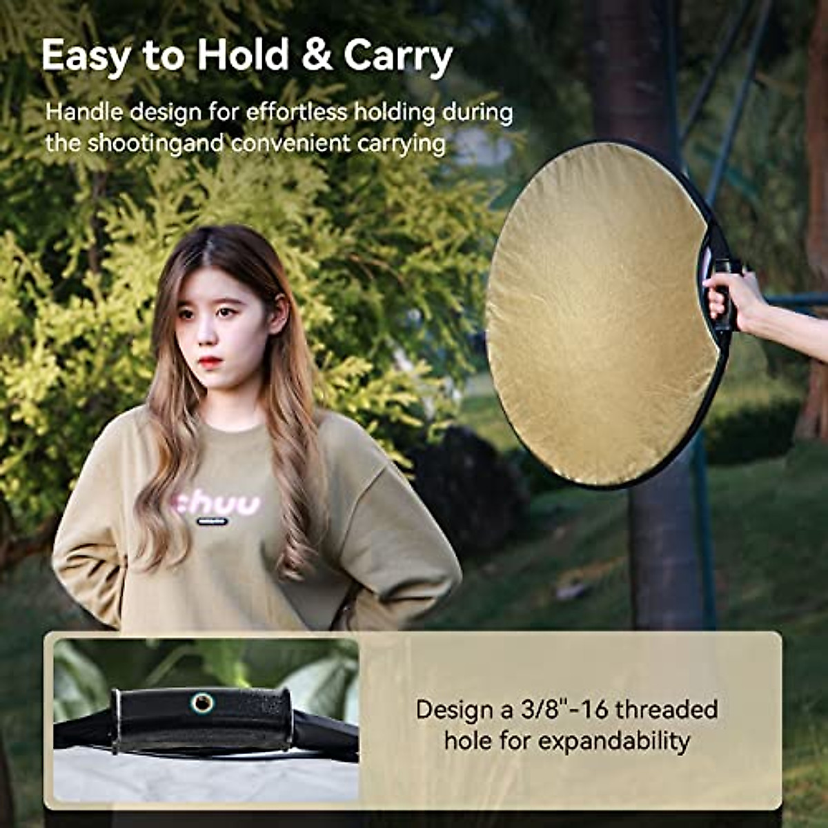 SmallRig 22" (56cm) Photography Reflector with Handle 5-in-1 Collapsible Circular Light Reflector, Translucent, Silver, Gold, White and Black, with Carrying Bag - 4127