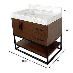 Kitchen Bath Collection Ellis 36-inch Bathroom Vanity (Engineered Marble/Walnut): Includes Walnut Cabinet with Engineered Marble Countertop and White Ceramic Sink