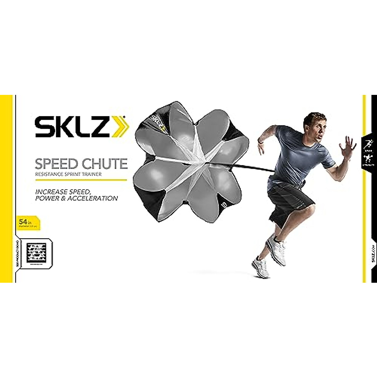 SKLZ Speed Chute Resistance Parachute for Speed and Acceleration Training Grey / Black, 54-Inch