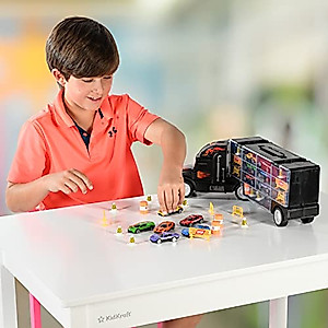 Toy Truck Transport Car Carrier - Toy truck Includes 6 Toy Cars and Accessories Fits 28 Toy Car Slots - Great car toys Gift For Boys and Girls - Original - By Play22