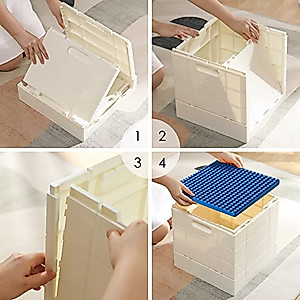 SHIMOYAMA Folding Duplo Storage Box, 2 Pack, 25L Storage Bin with Building Lid, 26 Qt. Collapsible Organizer for Duplo Blocks, Green and Blue