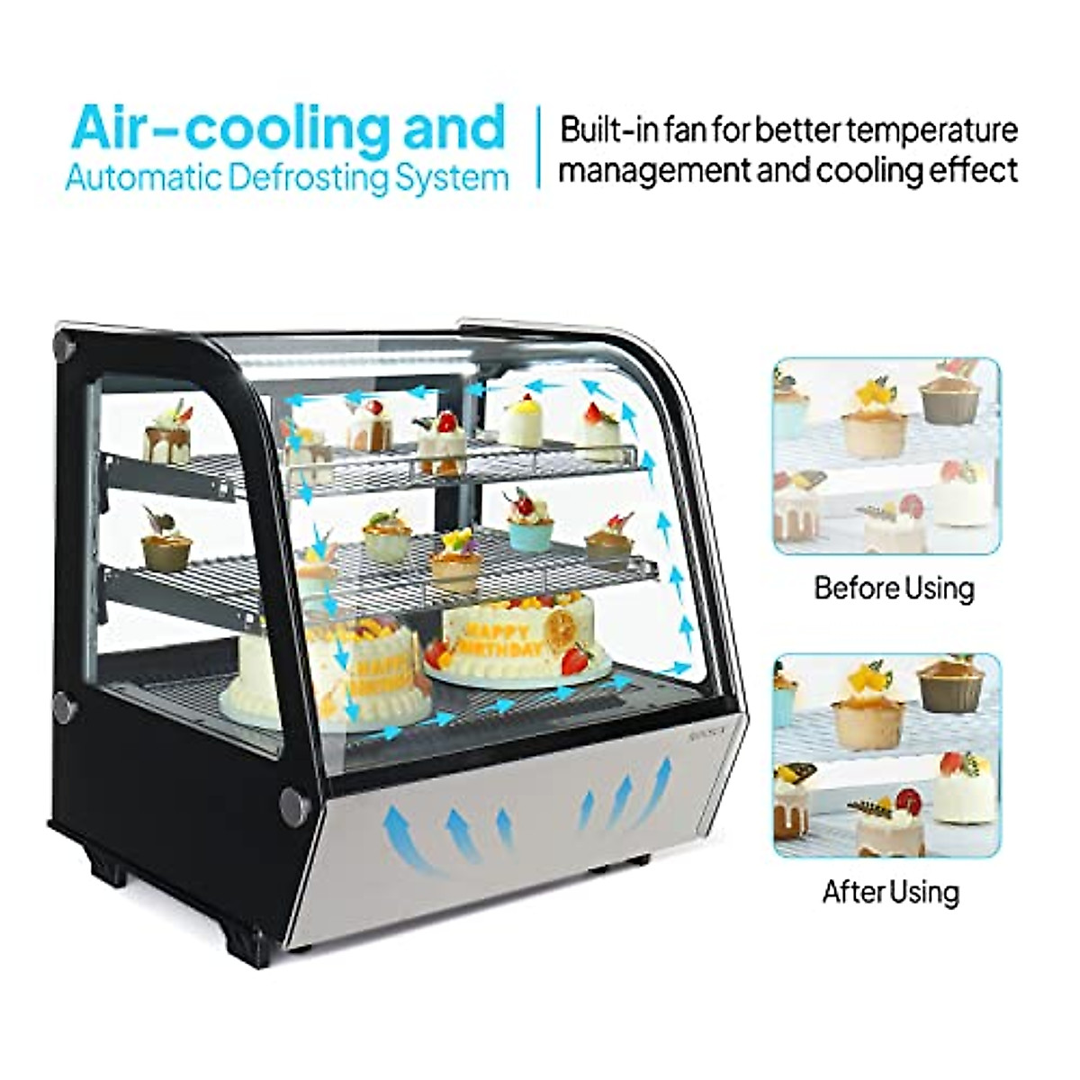 ROVSUN 4.2 Cu.Ft. Commercial Display Refrigerator, Refrigerated Display Case Countertop Pastry Display Case w/LED Lighting Air-cooling Automatic Defrost Rear Sliding Door for Cafe Restaurant