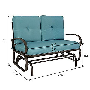 Kozyard Cozy Two Rocking Love Seats Glider Swing Bench/Rocker for Patio, Yard with Soft Cushion and Sturdy Frame (Blue)