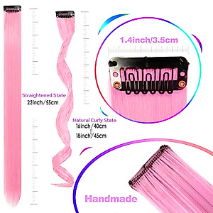 GPOVVIMX 22 PCS Colored Hair Extensions Clip in, Curly Wavy Colorful Extension for Kids Girls - Party Highlights Synthetic Hairpiece 17 inch