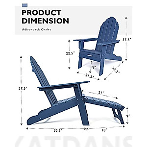 KATDANS Adirondack Chair Weather Resistant-Outdoor Fire Pit Chairs - Adirondack Chair with Retractable Ottoman - Patio Chair for Outside, Garden, Backyard, Campfire - Navy Blue - OD211212BL