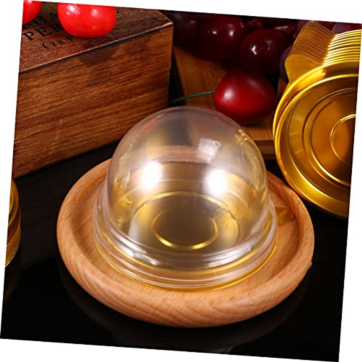 HEMOTON 50pcs Small Containers Square Containers with Lids Mini Cookies Snack Box Container Plastic Round Cake Box Individual Cupcake Golden Packing Box Plastic Boxes Gift Box Paper Cup