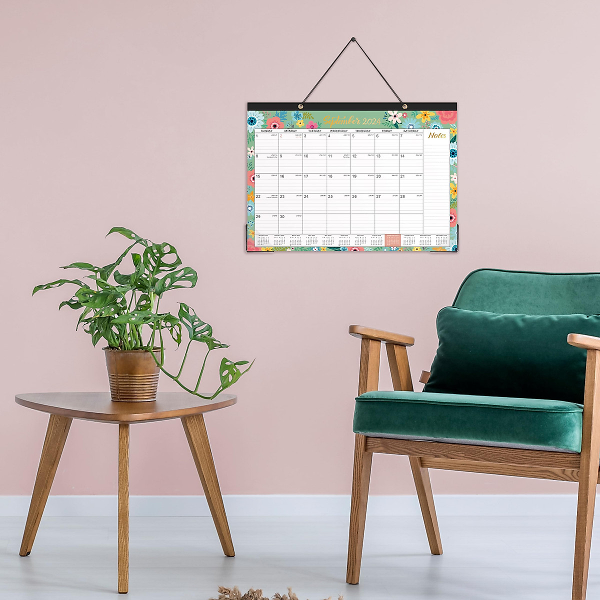 2024-2025 Desk Calendar - Desk Calendar 2024-2025, 18-Month Desk/Wall Calendar, Jul. 2024 - Dec. 2025, 16.8" x 12", Desk Calendar with Corner Protectors, Ruled Blocks - Black Floral
