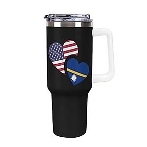 Nauru U.S. Flag 40oz Water Bottle Double Wall Insulated Tumbler with Handle Leakproof Travel Mug White-style