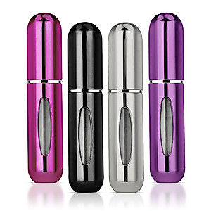VuseOne Travel Perfume Atomizer Set - Portable Mini Refillable Spray Bottle 5ml for Perfumes and Fragrances, Scent Pump Case for Travel - Convenient for Travel, Gym, Gifts, and Everyday Use - 4 Pack