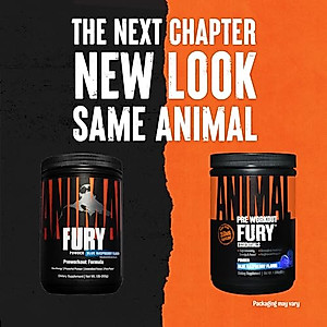 Animal Fury Pre Workout Powder - Energy and Focus Supplement with 5g BCAA, 350mg Caffeine Nitric Oxide Booster with Beta-Alanine, Preworkout for Men and Women, Blue Raspberry Flavor, 30 Servings