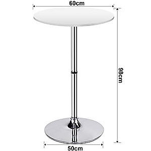 Leopard MDF Round Top Not Adjustable (41 INCHES Height) Bar Table, Pub Table with Silver Leg and Base (White)