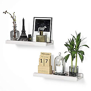 Love-KANKEI Floating Shelves Wall Mounted Set of 2, 17 Inch Rustic Wood Wall Shelves for Storage, Bedroom Living Room Bathroom Kitchen Office and More White