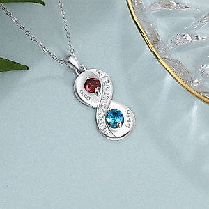 CTIEIP Sterling Silver 1/7 cttw Diamonds and Crystal Birthstones Infinity Necklace for Women(G-H Color, I2-I3 Clarity)