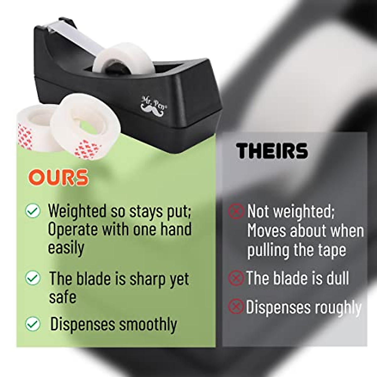 Mr. Pen- Tape Dispenser, Pack of 2, Tape Dispenser Desk, Office Supplies, Desk Supplies, Tape Holder, Tape Dispensers, Black Tape Dispenser, Desktop Tape Dispenser, Tape Desk Dispenser, Organier