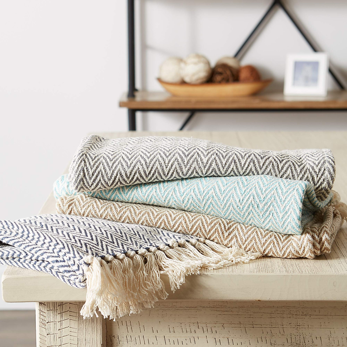 DII Woven Basic Tabletop Collection Chevron Table Runner, 15x72, Gray