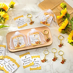 Landical 25 Sets Employee Appreciation Gift Cute Keychains Thank You Cards and Organza Bag Inspirational Gifts for Coworker (Bee)