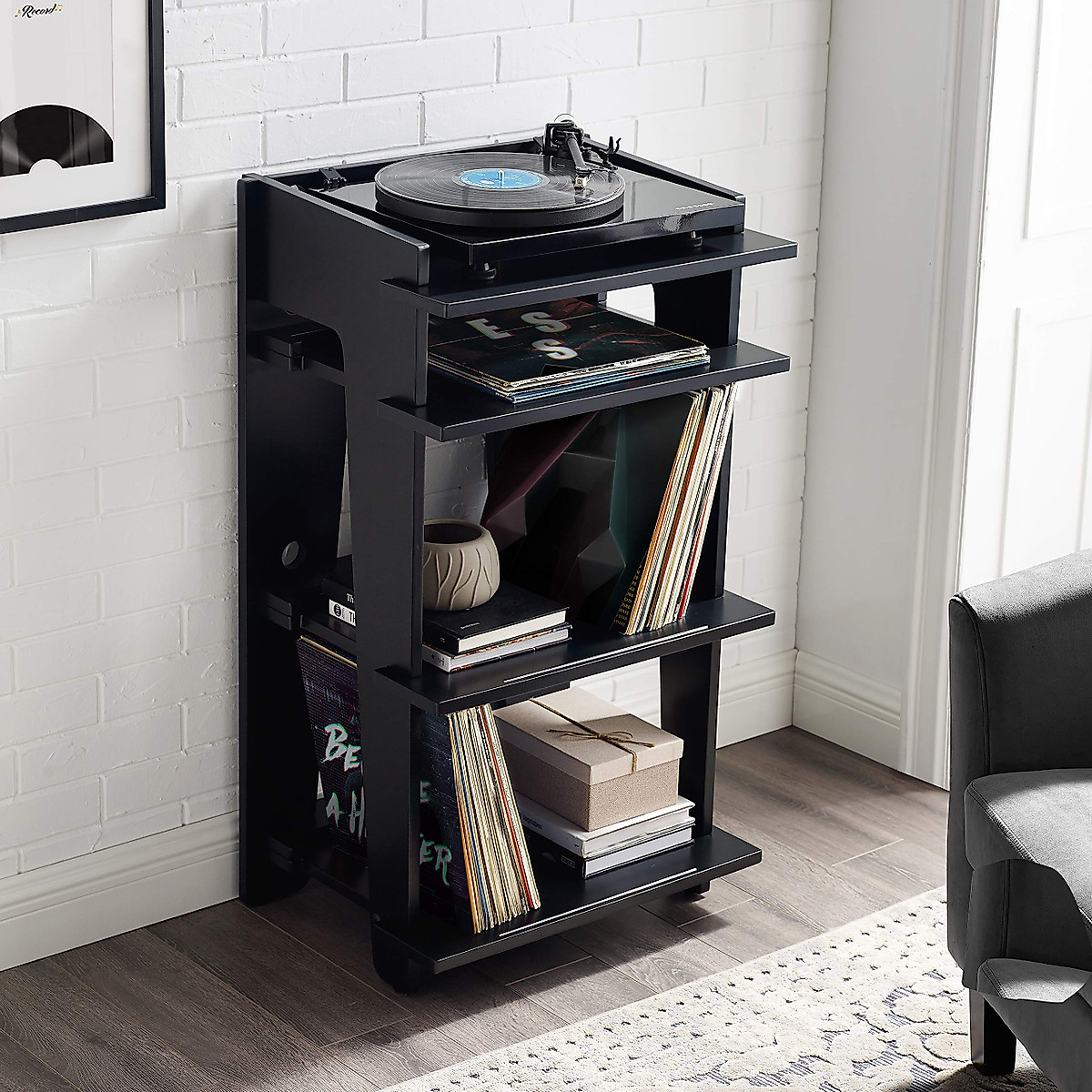 Crosley Furniture Soho Record Player Stand, Media Console with Vinyl Storage, Modern Home Organizer, Black