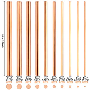 BENECREAT 10Pcs 3.9 inch Pure Copper Round Rod, 10 Size Metal Lathe Bar Red Copper Welder Rod for Welding Copper Tubes, RC Model, DIY Craft (Diameter:1mm~8mm)