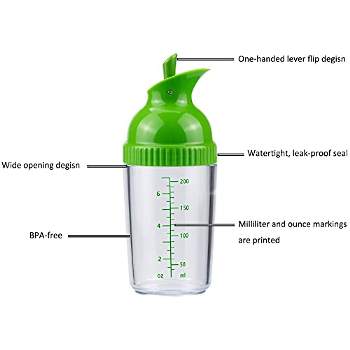 Salad Dressing Shaker Container, Homemade Salad Dressing Bottle Mixer Measure,Dripless Pour, Soft Grip, BPA Free,Send cleaning brush.（2 Pcs）