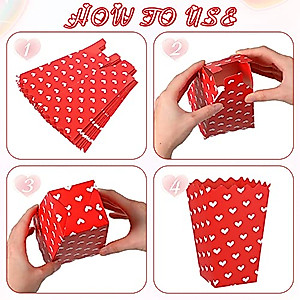 30 Pack Valentine's Day Conversation Hearts Candy Treat Boxes Valentine Hearts Party Favor Popcorn Treat Boxes Red Open Top Popcorn Box for Valentine Dessert Tables and Wedding Favors