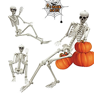 Halloween Skeleton, Full Size Skeleton Skull Decor with Movable Posable Joints for Halloween Front Yard Patio Lawn Garden Props Spooky Party Decoration