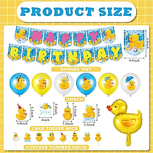Leitee 57 Pcs Duck Birthday Decorations Latex Duck Balloon Duck Shape Foil Balloon Happy Birthday Garland Banner Duck Cake Topper Cupcake Topper Duck Decor Rubber Duck Themed Party Supplies (Novel)