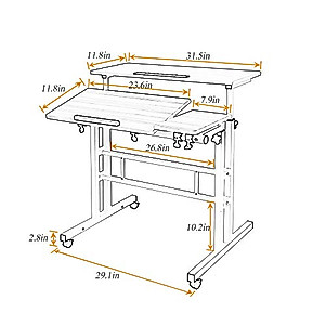 soges Rolling Standing Desk Height Adjustable, 31.5 inch Stand Up Computer Desk, Sit-Stand Tiltable Top Desk Laptop Stand for Small Spaces, Tall Table for Standing or Sitting, Maple