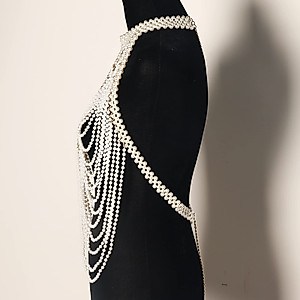 CAIMELIA Pearl Body Chain - Shoulder Necklaces Bra Chain Body Jewelry, Fashion Sexy Bikini Body Chains (White)