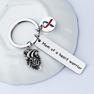 FUSTMW CHD Awareness Keychain Mom of A Heart Warrior Gifts CHD Heart Defect Recovery Gift Heart Disease Jewelry (Mom Heart Warrior ky)