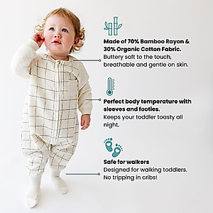 Tealbee Dreamsie: Toddler Sleep Sack with Long Sleeves and Footies 2T-3T - 0.8 TOG Summer Baby Wearable Blanket for Walkers - Rayon made from Bamboo, Organic Cotton Sleep Bag Feet Cover - Checkered