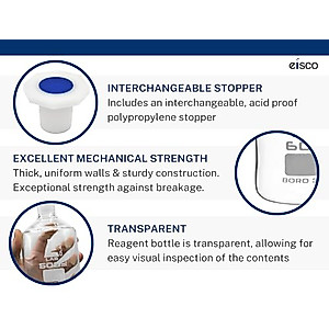 EISCO 125mL (4.2oz) Glass Reagent Bottle with Acid Proof Polypropylene Stopper, Borosilicate 3.3 Glass Labs