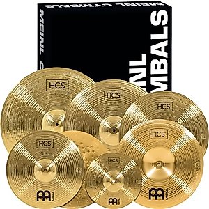 Meinl Cymbals Super Set Box Pack with 14” Hihats, 20” Ride, 16” Crash, 18” Crash, 16” China, and a 10” Splash – HCS Traditional Finish Brass – Made In Germany, 2-YEAR WARRANTY (HCS-SCS)