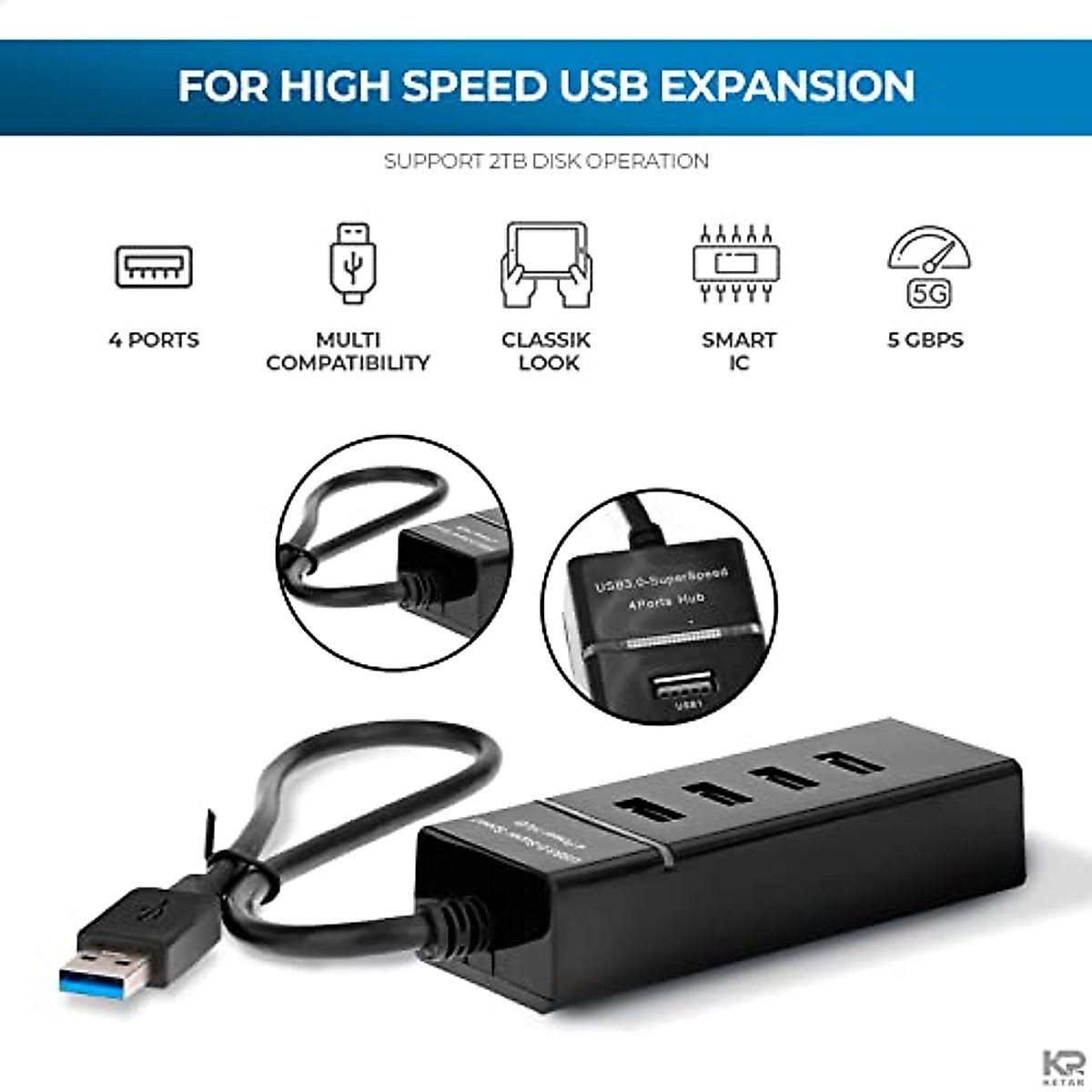 USB Hub 3.0 Extra USB Ports for Laptops - PC USB Extension Cable 4 Multiple USB Port for Laptop USB Port Expander USB Adapter - Computer Networking Hubs Gaming Accessories 3.0 Flash Drive Adapter