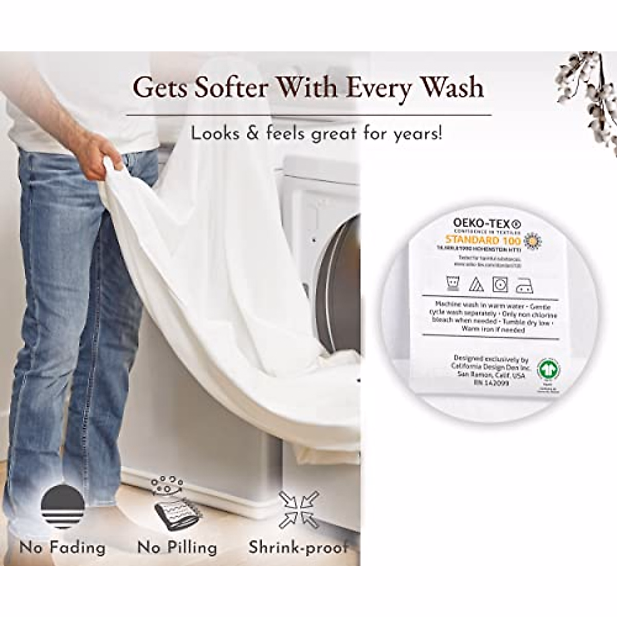 California Design Den Twin Sheets Set, 100% Organic Cotton Sheets - GOTS Certified, Percale Sheets - Soft, Crisp & Cooling Sheets, Deep Pockets, 3 Piece Twin Bed Sheets, White Sheets