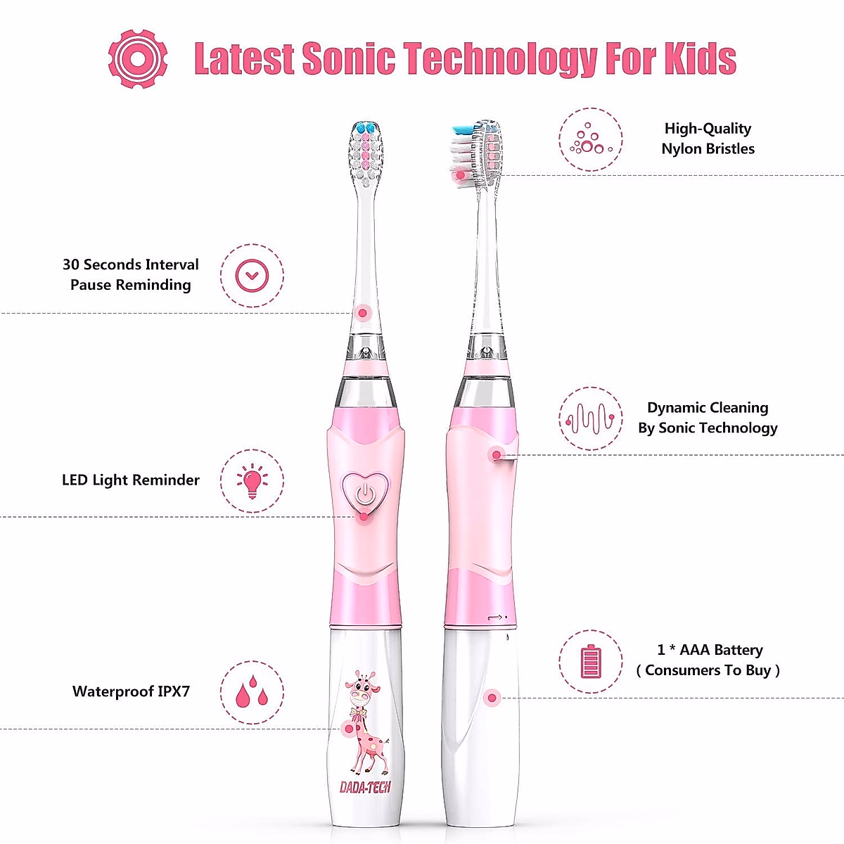 DADA-TECH Kids Electric Toothbrush with Replacement Heads (DT-K6)