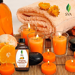 SVA Tangerine Essential Oil – 4 Fl Oz – 100% Natural Tangerine Oil - for Diffuser, Hair Care, Face, Skin Care, Aromatherapy, Scalp and Body Massage, Soap and Candle Making – with Dropper