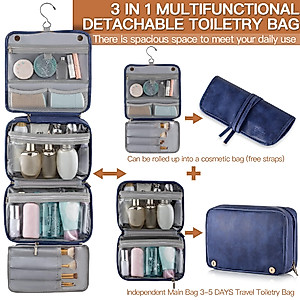 Elviros Toiletry Bag Hanging Travel Organizer for Men and Women, 3 in 1 Multifunctional Large Makeup Cosmetic Case for Toiletries Accessories, Water-resistant PU Leather Bathroom Dopp Kit Shaving Bag