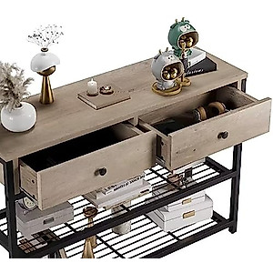 NOIFUM Console Table with 2 Drawers, 40 Inch Sofa Table with 3-Tier Storage Shelves, Vintage Hallway Foyer Table Entryway Table for Living Room, Rustic Brown