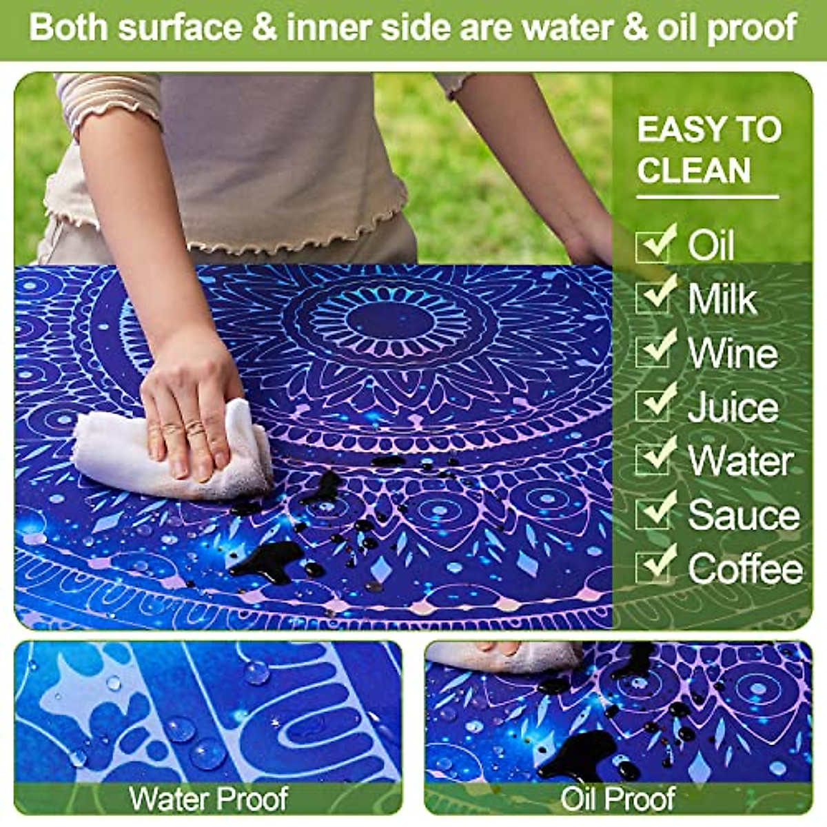 Picnic Table Cover with Bench Covers 3 Pcs Waterproof Windproof Camping Tablecloth with Drawstring Bag, Fitted for 6 Foot Rectangle Tables and Seats, Blue Purple