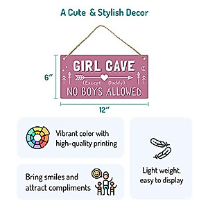 Girl Cave Sign, Girls Room Decorations for Bedroom, 12″x6″ PVC Plastic Decoration Hanging Sign, High Precision Printing, Water Proof, Kids Room Signs for Door, No Boys Allowed Sign, Room Decor …
