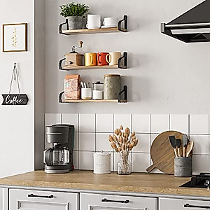 You Have Space Prato Floating Shelves for Living Room Decor, 17"x4.5" Bookshelf Home Office Decor, Kitchen Organization & Bathroom Organizer Wall Shelves, Set of 3, Burnt