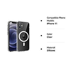 HVDI Clear Magnetic Case for iPhone 11 with Mag-Safe Wireless Charging, Soft Silicone TPU Bumper Cover, Thin Slim Fit Hard Back Shockproof Anti-Yellow Protective Case for iPhone 11 6.1Inch