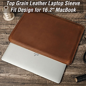 CataPurus Top Grain Leather 16.2" Slim PC Sleeve Case, Solid Vintage Design, Handmade, Compatible with MacBook Pro 16.2" A2485 M1 Max 15" Touch Bar A2141 A1707 Pro 16" Touch ID A1990, Brown 16.2 Inch