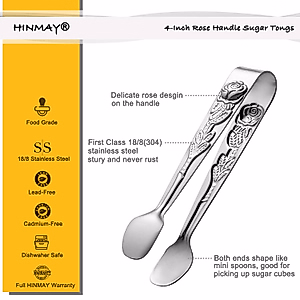 HINMAY 6PCS Mini Serving Tongs 4-Inch Small Rose Sugar Cube Tongs (Silver)
