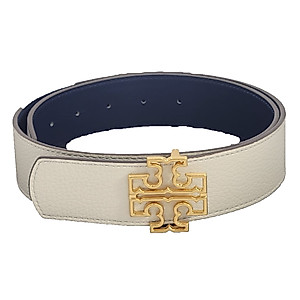 Tory Burch 141742 Britten Royal Navy Blue/New Ivory White With Gold Hardware Reversible 1.5 Inch Width Women's Belt (Small)