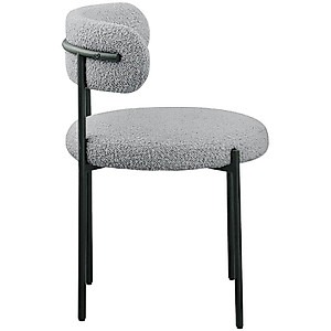 Meridian Furniture Beacon Collection Modern | Contemporary Boucle Fabric Upholstered Dining Chair with Matte Black Metal Frame, Set of 2, 22" W x 21" D x 30" H, Grey