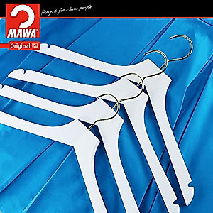 MAWA by Reston Lloyd, European Wooden Hanger, Beech Wood Straight Hanger with Shoulder Notches, Rotating Gold Hook, White Finish, for Shirts, Blazers, Dress Clothes Hanger, (27135)