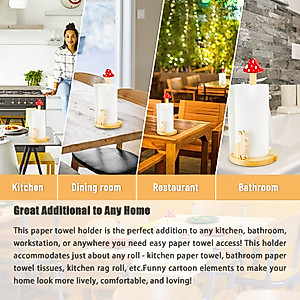 Wood Paper Towel Holder, Farmhouse Rustic Paper Towel Holder Countertop Standing Paper Towel Organizer Roll Dispenser, Wooden Paper Towel Roll Holders for Kitchen Home Decor (Rabbit and Mushroom)