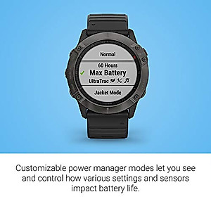 Garmin Fenix 6X Pro Solar, Premium Multisport GPS Watch with Solar Charging, features Mapping, Music, Grade-Adjusted Pace Guidance and Pulse Ox Sensors, Dark Gray with Black Band (Renewed)